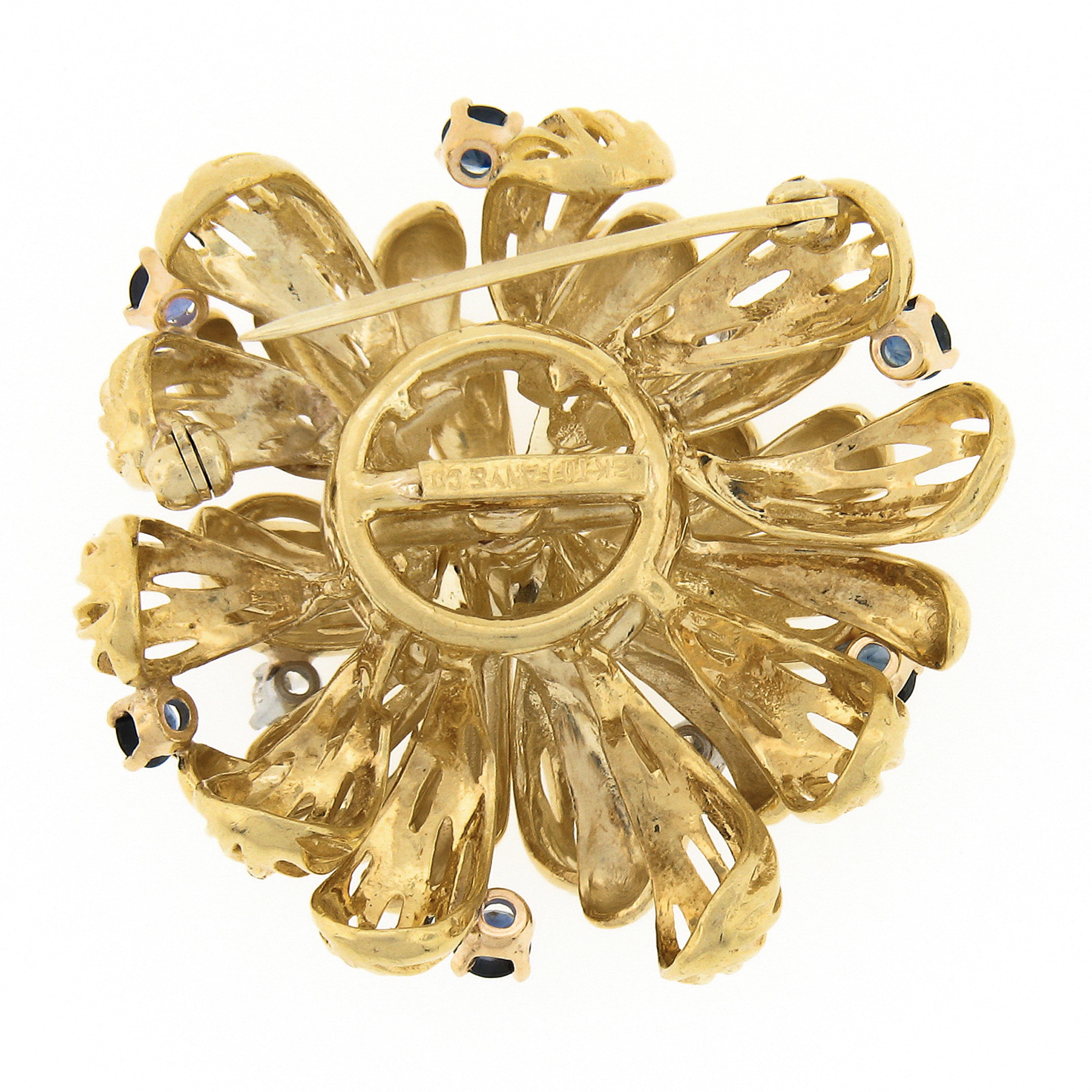 Vintage Tiffany and Co 18K Gold Diamond Sapphire Open Work Spray Flower ...