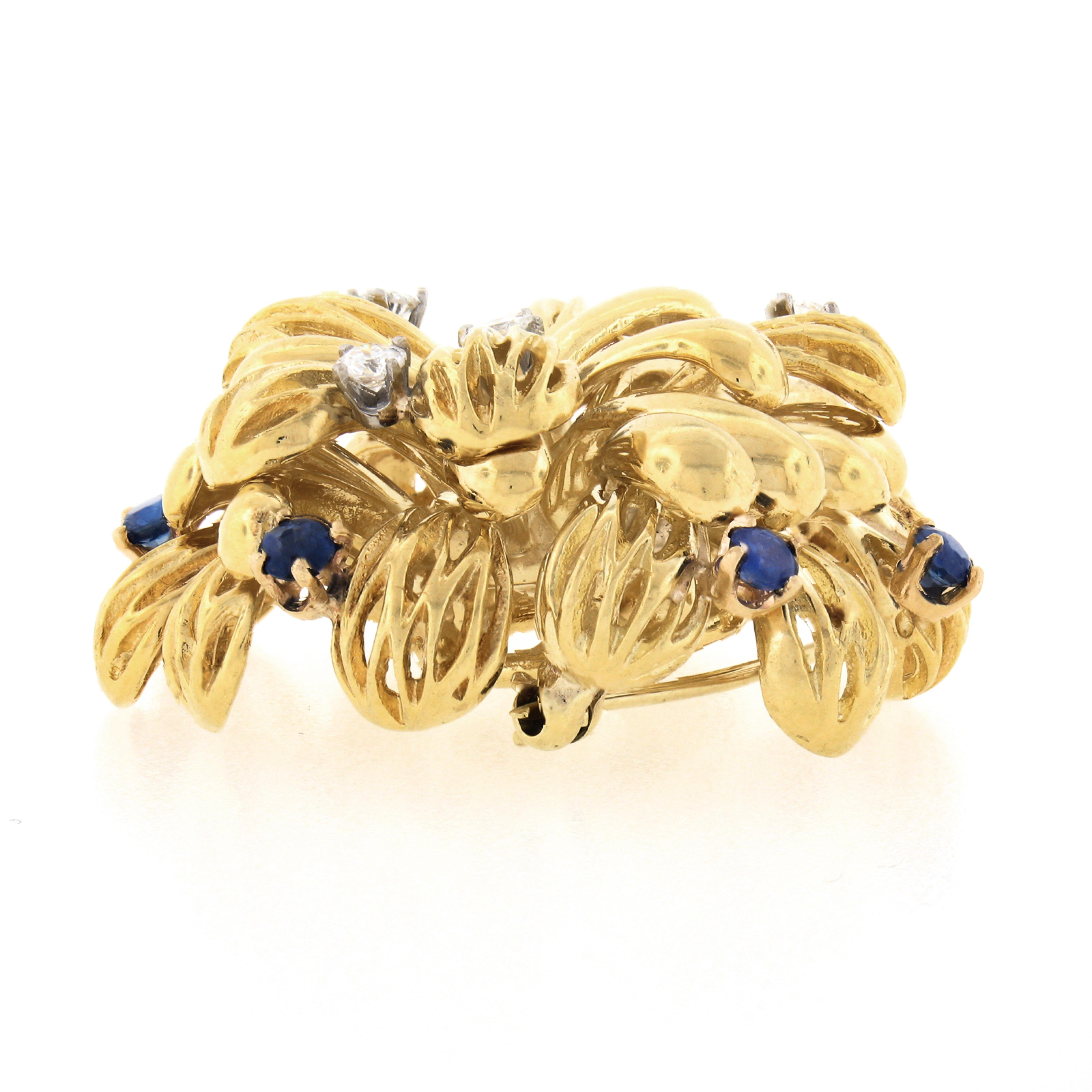 Vintage Tiffany and Co 18K Gold Diamond Sapphire Open Work Spray Flower Pin Brooch at 1stDibs ...