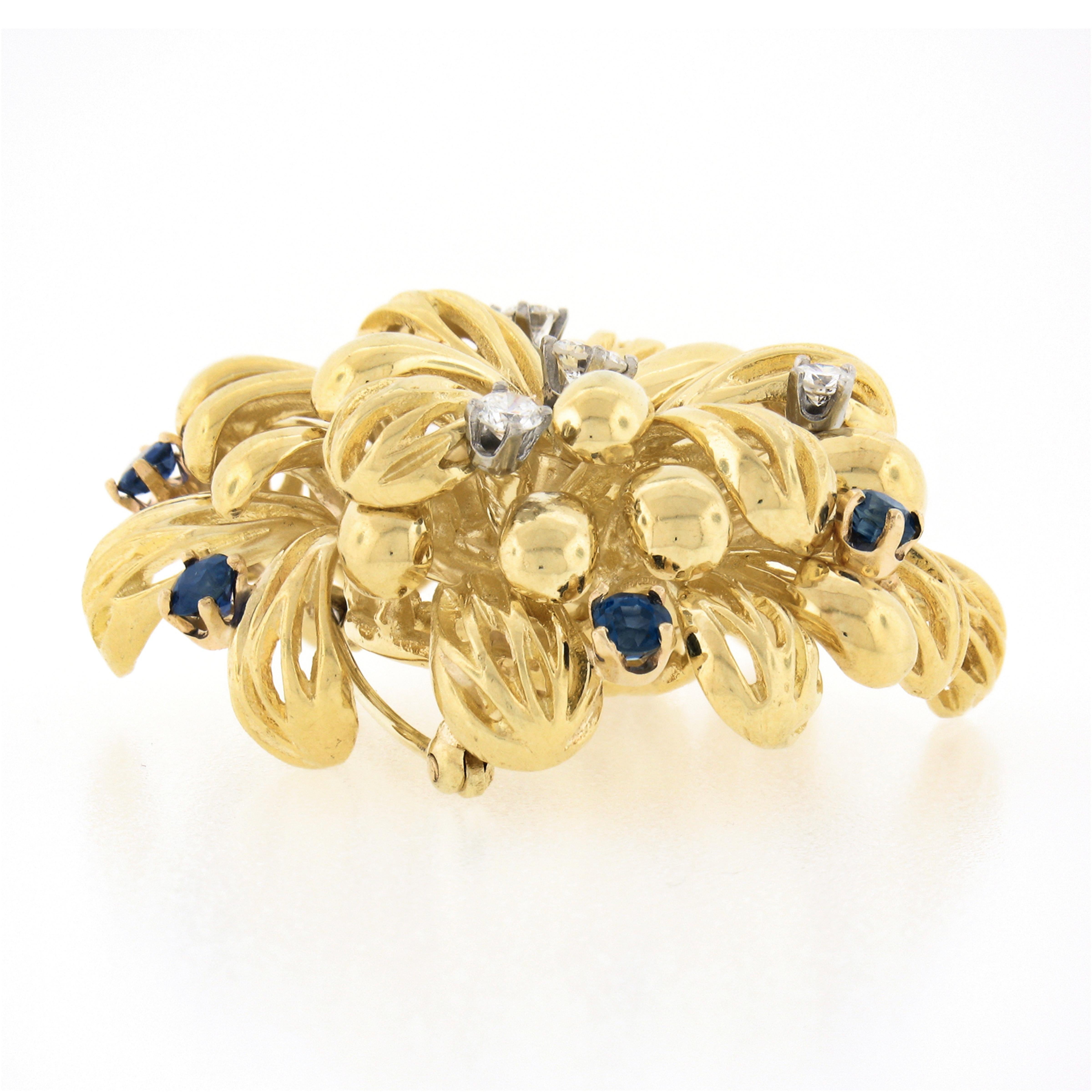 Vintage Tiffany and Co 18K Gold Diamond Sapphire Open Work Spray Flower Pin Brooch at 1stDibs ...