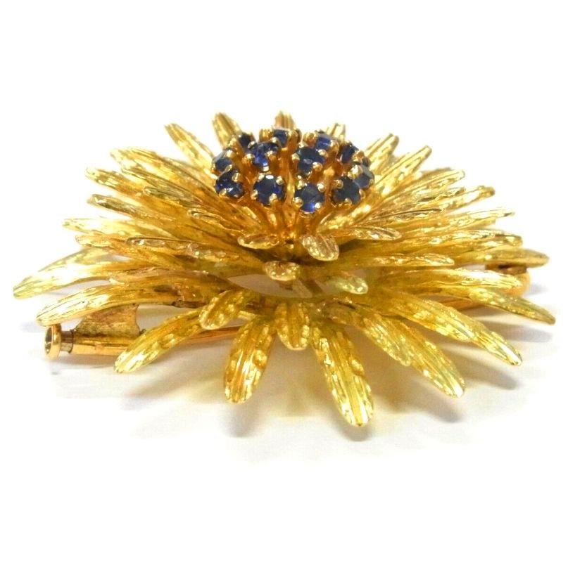 Vintage TIFFANY and Co. 18K Yellow Gold Sapphire Flower Pin Brooch For ...