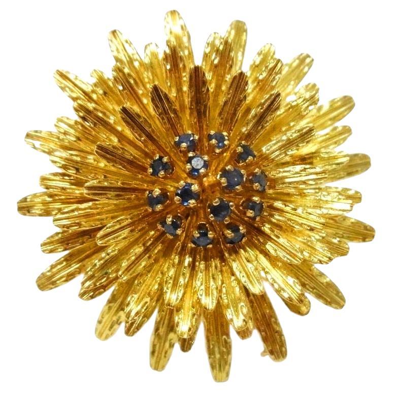 Vintage TIFFANY and Co. 18K Yellow Gold Sapphire Flower Pin Brooch For ...
