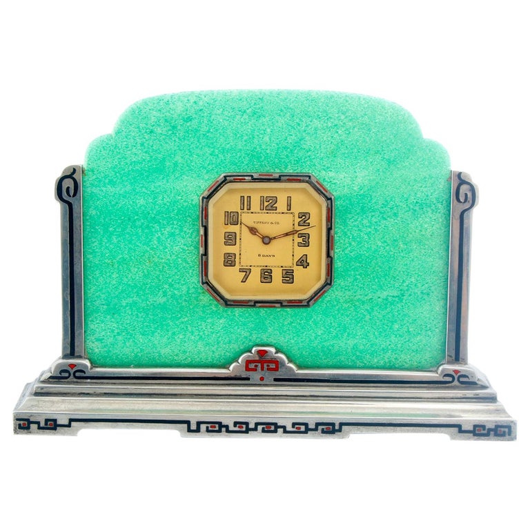 Vintage Tiffany and Co. Art Deco Sterling Silver Enamel Table Clock at ...