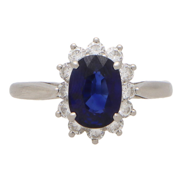 Vintage Tiffany and Co. Blue Sapphire and Diamond Cluster Ring Set in ...