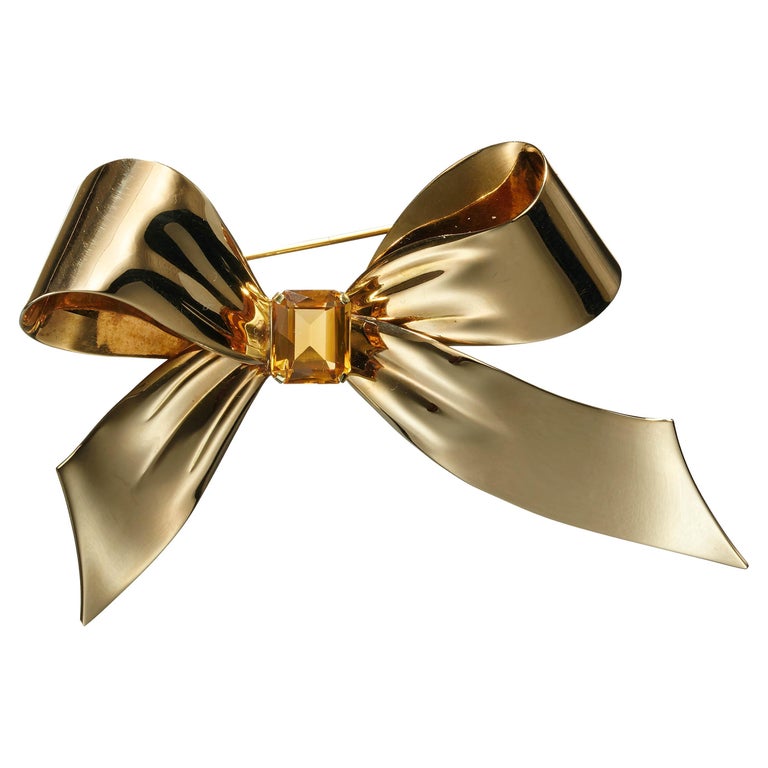 Weinlese Tiffany and Co. Brosche aus Citrin und Gold mit Schleife, um ...