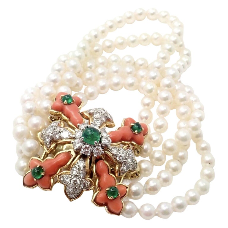Vintage Tiffany and Co Donald Claflin Pearl Coral Emerald Diamond Gold ...