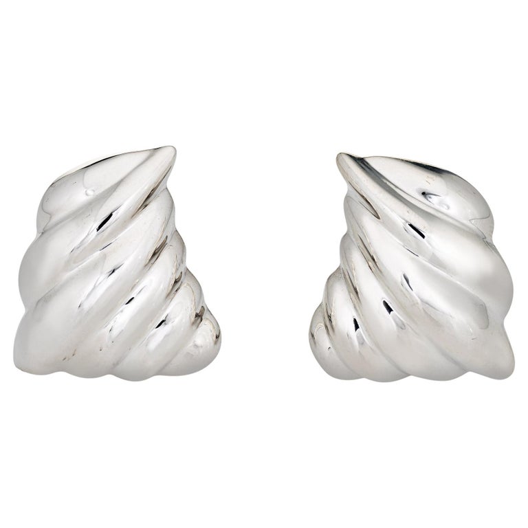 Vintage Tiffany and Co Earrings Sterling Silver Shell Scalloped Design Clip on For Sale at 1stDibs