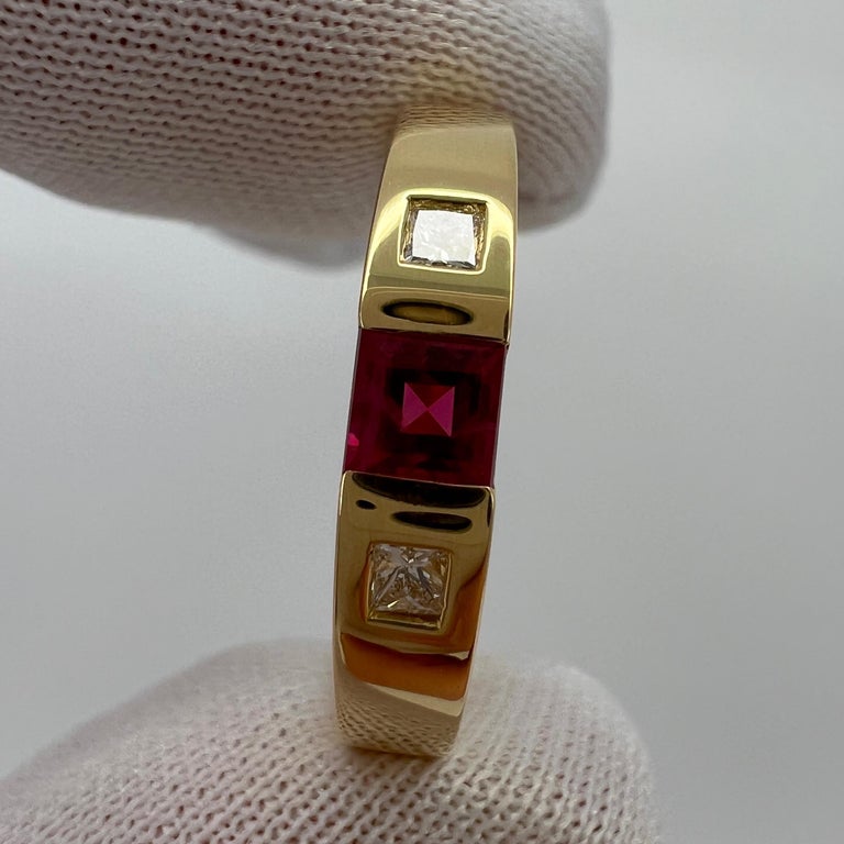 Vintage Tiffany and Co Fine Pink Red Ruby Diamond 18k Yellow Gold Three ...