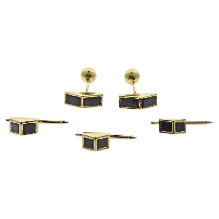 Vintage Tiffany and Co Gold Onyx Cufflinks Stud Set For Sale at 1stDibs