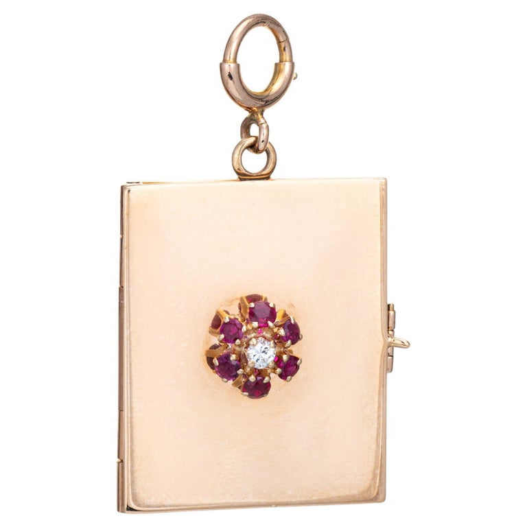 Vintage Tiffany and Co Locket 14k Gold 4 Pages Diamond Ruby Pendant ...