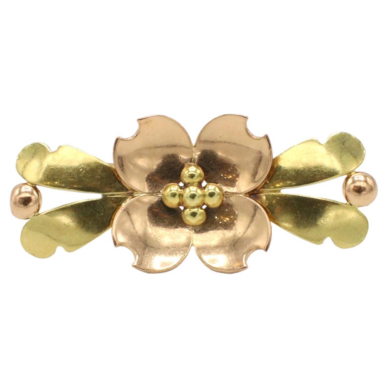 Vintage Tiffany and Co. Pink and Yellow Gold Flower Pin Brooch For Sale ...