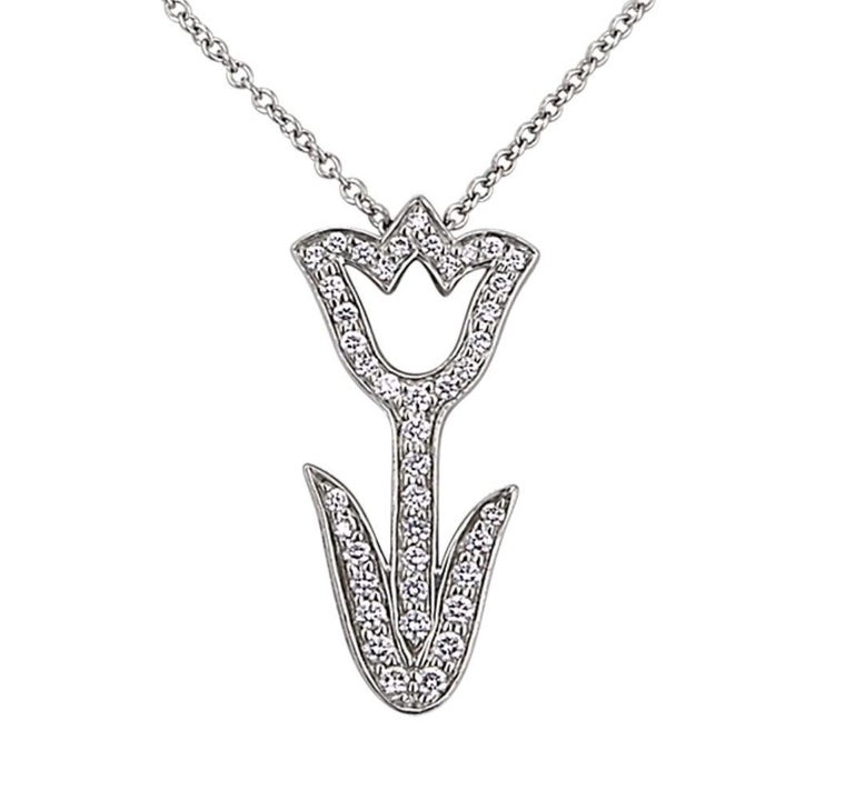 Vintage Tiffany and Co. Platinum, Diamond Tulip Pendant with .42 Carat ...