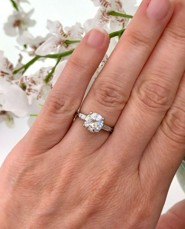 Vintage Tiffany and Co. Round Diamond 1.72 Carat Engagement Ring GIA H ...