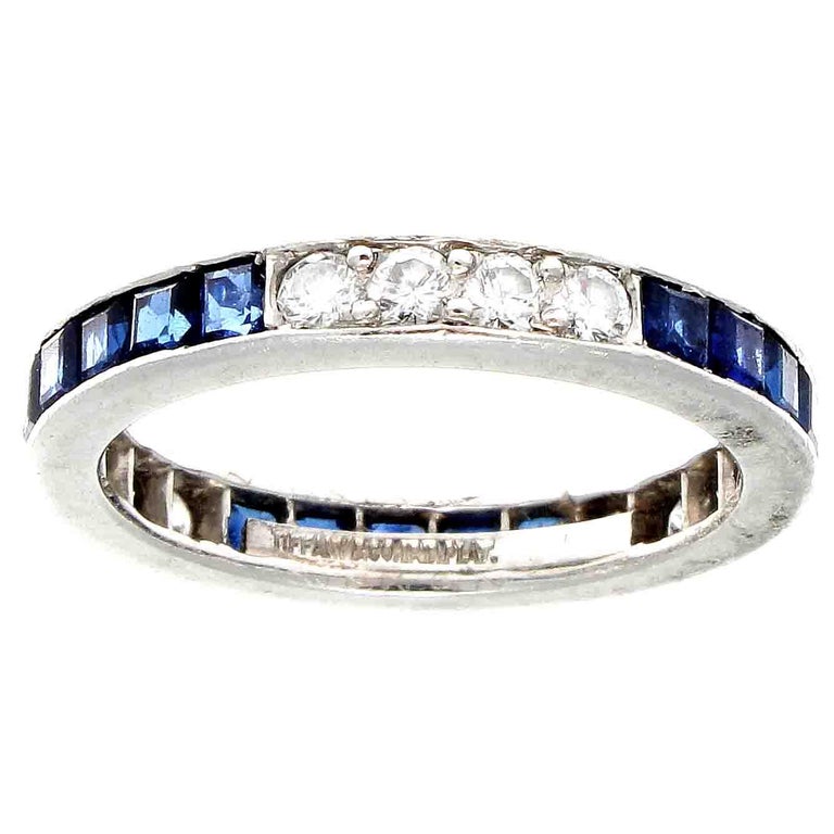 Vintage Tiffany and Co. Sapphire Diamond Platinum Eternity Ring at 1stDibs