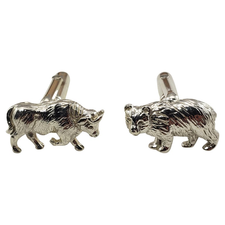 Vintage Tiffany and Co Sterling Silver Bear and Bull Cufflinks at 1stDibs