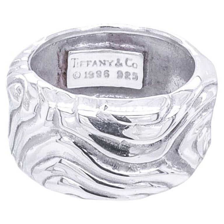 Vintage Tiffany and Co. Sterling Silver Nature Wood Groove Wide Band ...