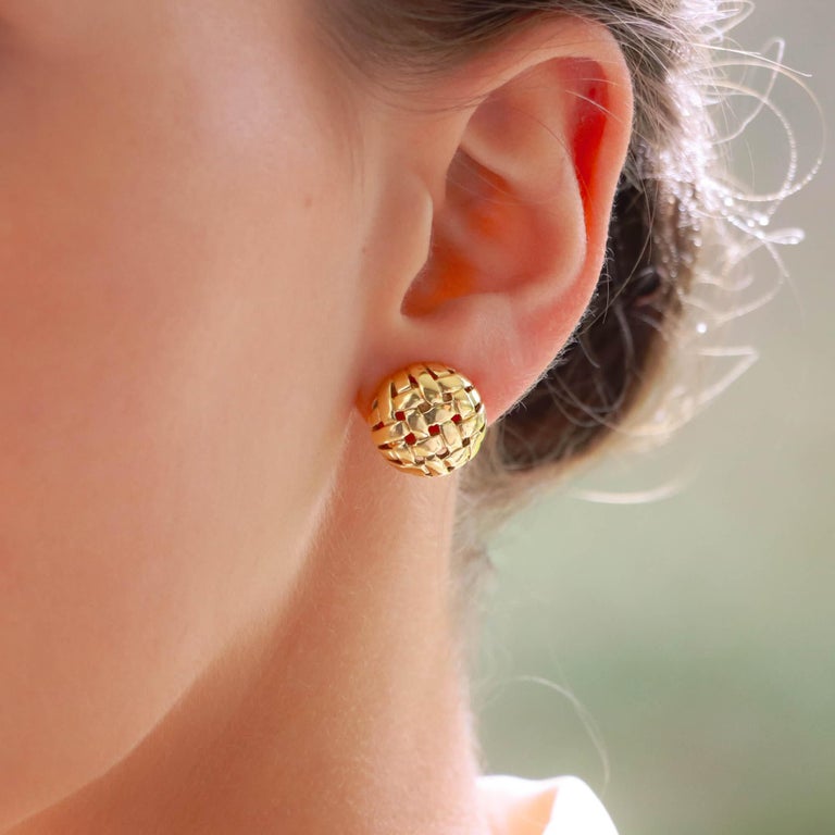 Vintage Tiffany and Co Weaved Basket Earrings in 18k Yellow Gold For ...
