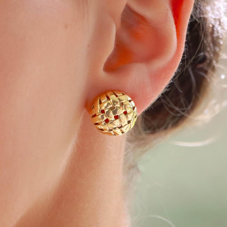 Vintage Tiffany and Co Weaved Basket Earrings in 18k Yellow Gold For ...