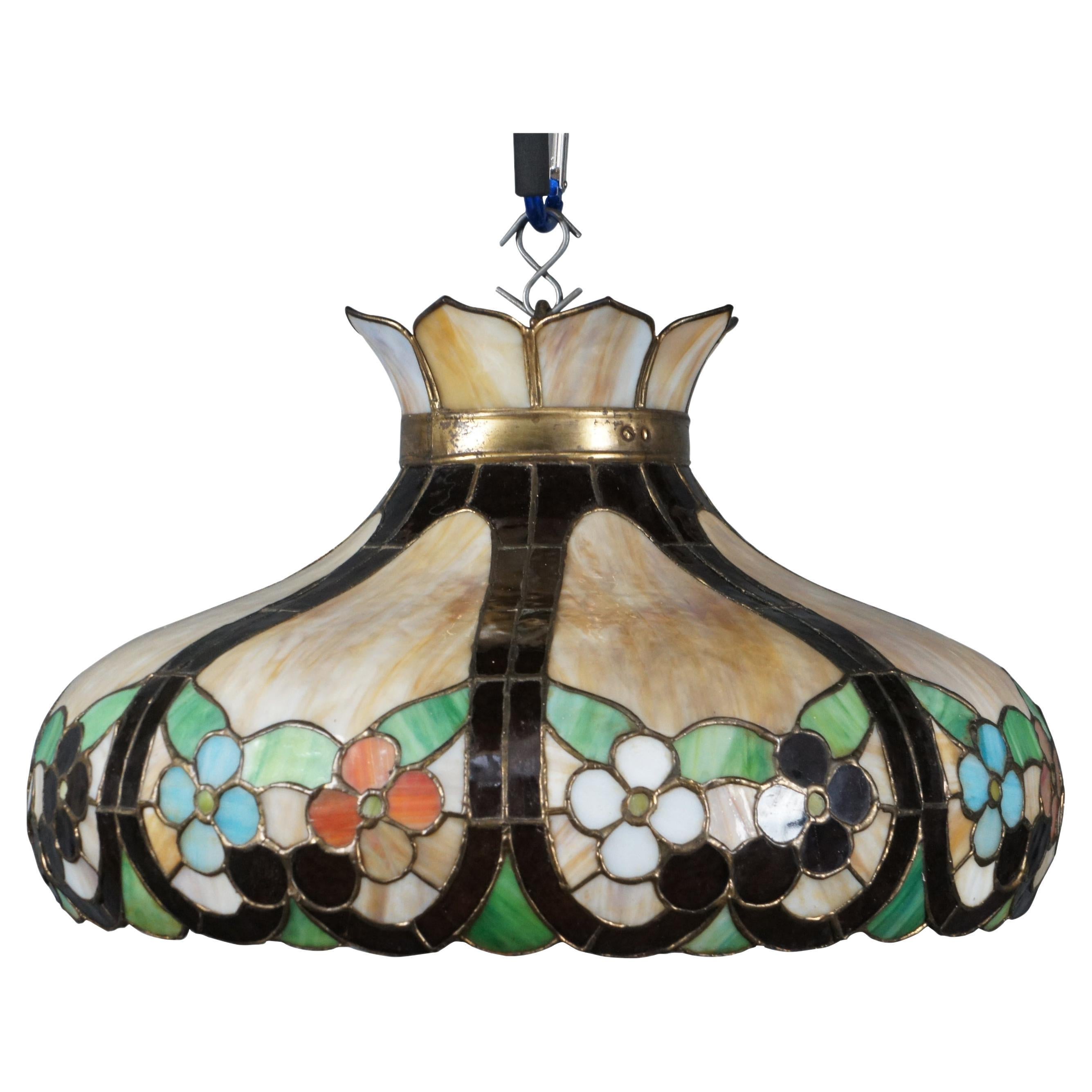 Vintage Tiffany Style Floral Stained Slag Glass Pendant Swag Light Vintage Tiffany Style Floral Stained Slag Glass Pendant Swag Light