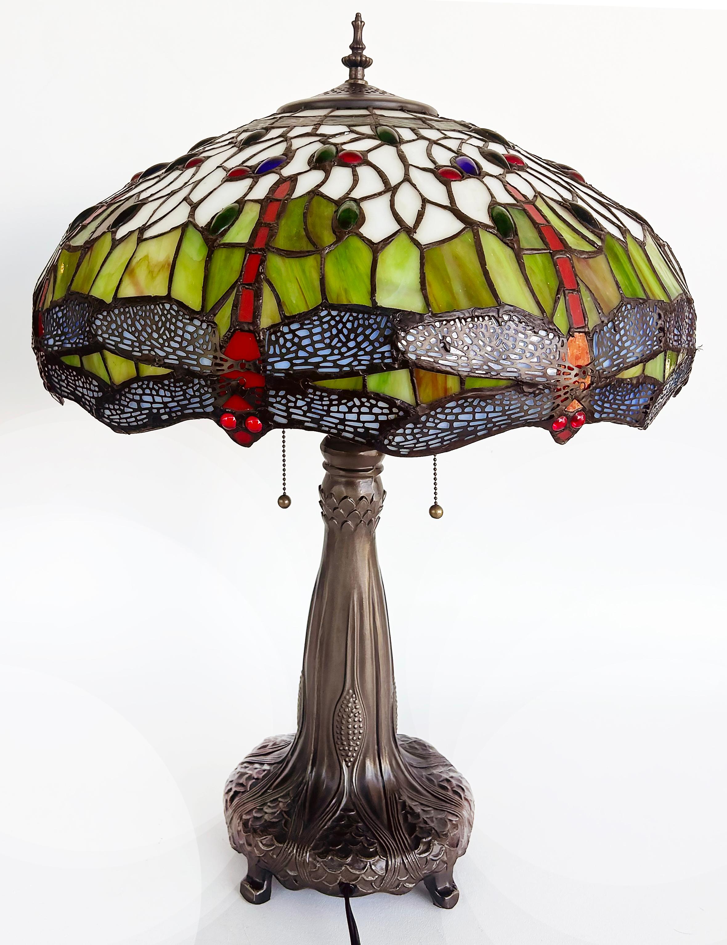 Vintage Tiffany Style Stained Glass Dragonfly Table Lamp For Sale at ...