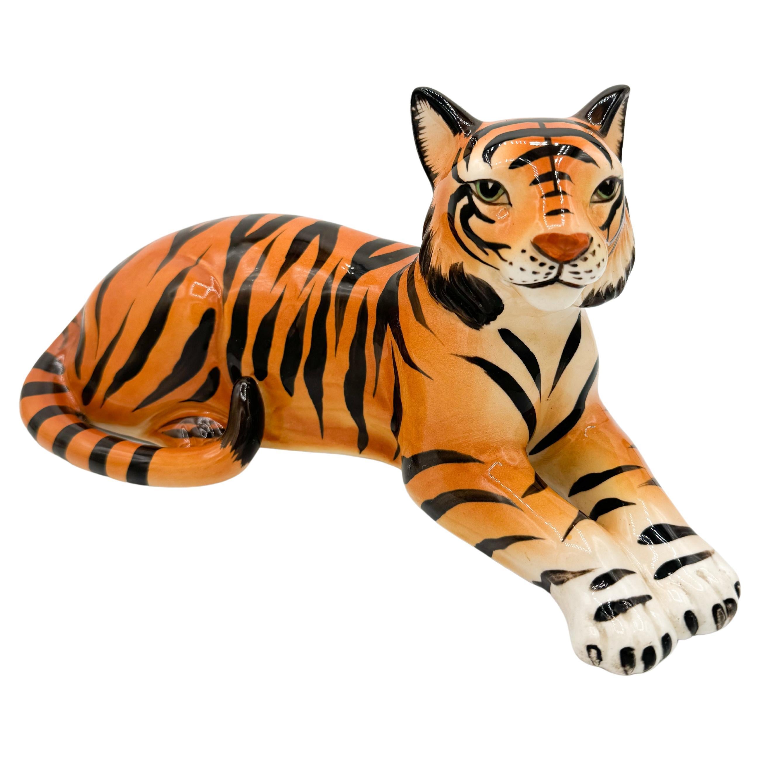 Vintage Tiger Hand Painted Glazed Ceramic Sculpture Mid Century For ...