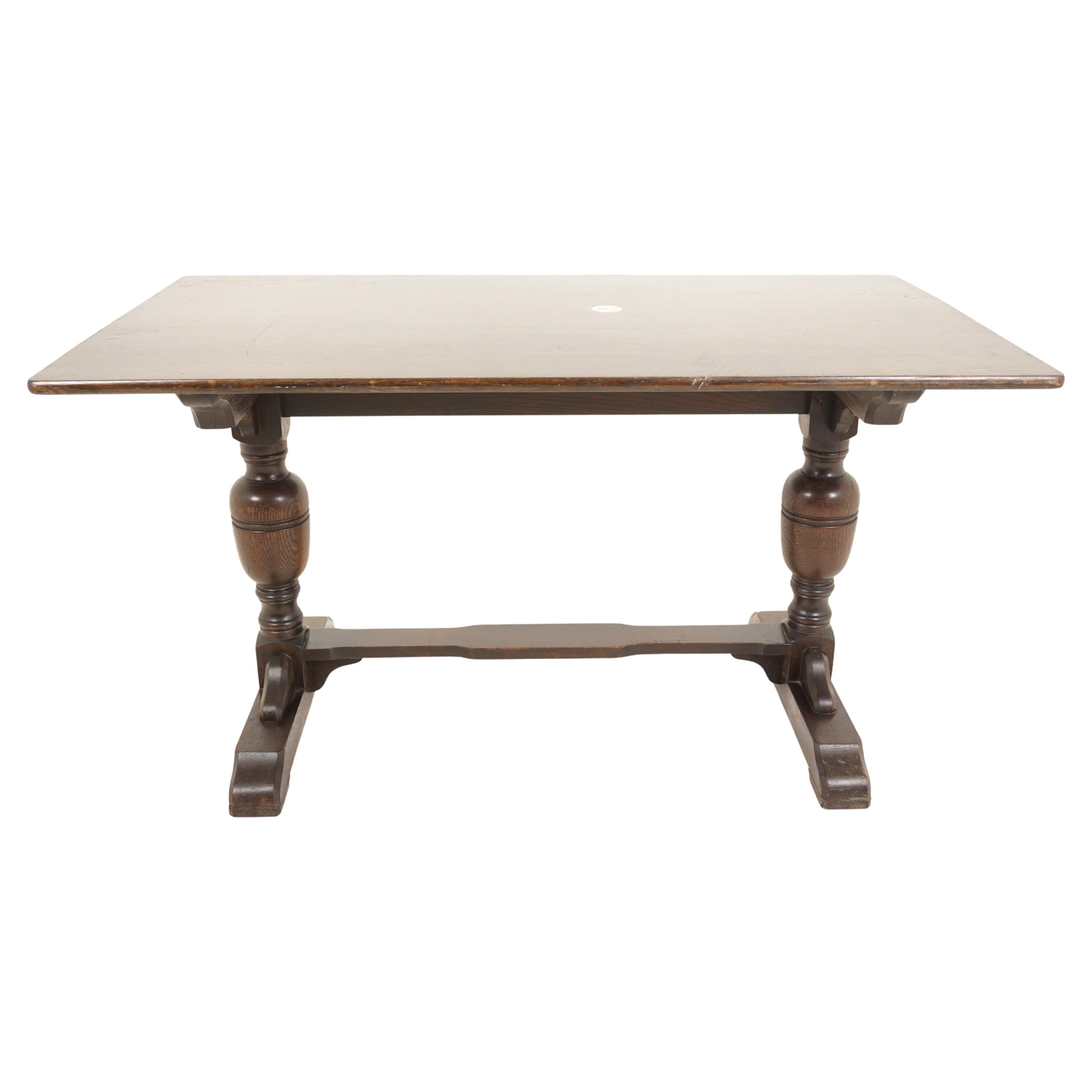 Vintage Tiger Oak Refectory Dining Table, Writing Table, Scotland 1920 ...