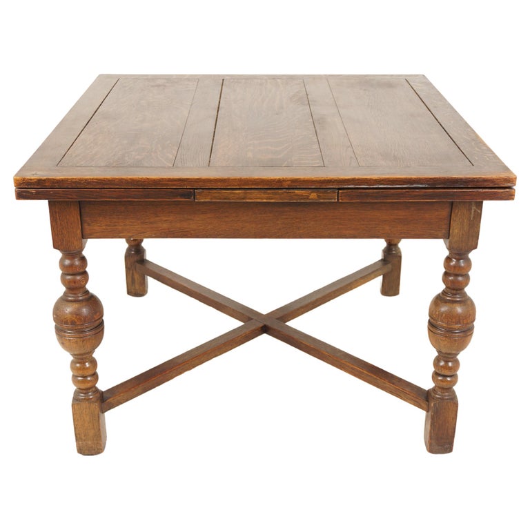 Vintage Tiger Oak Refectory, Draw Leaf, Pull Out Table, Scotland 1920 ...