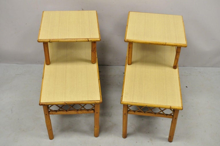 Vintage Tiki Rattan Midcentury Bamboo Step Up End Tables, a Pair For ...