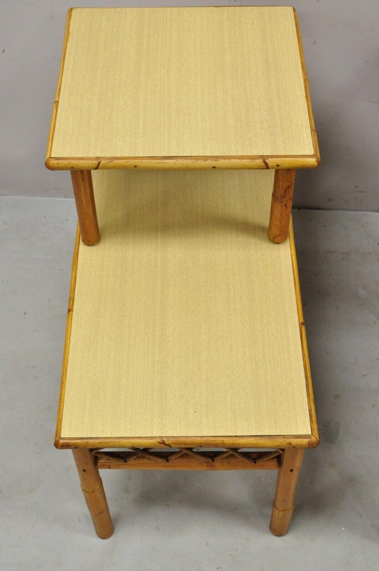 Vintage Tiki Rattan Midcentury Bamboo Step Up End Tables, a Pair For ...