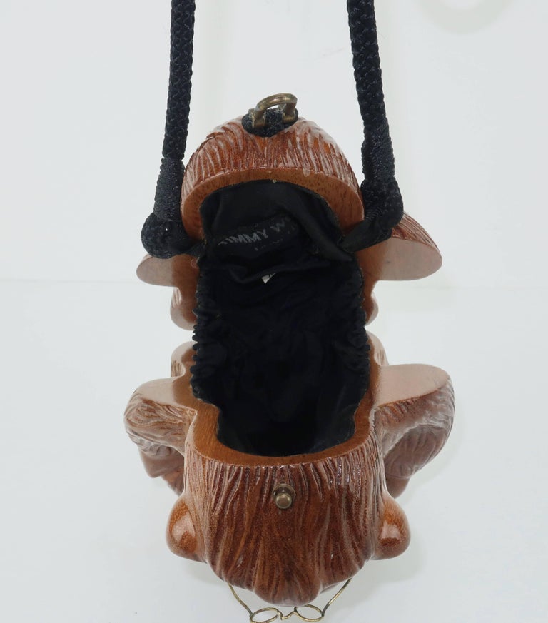 Vintage Timmy Woods Monkey Carved Wood Handbag at 1stDibs | vintage ...