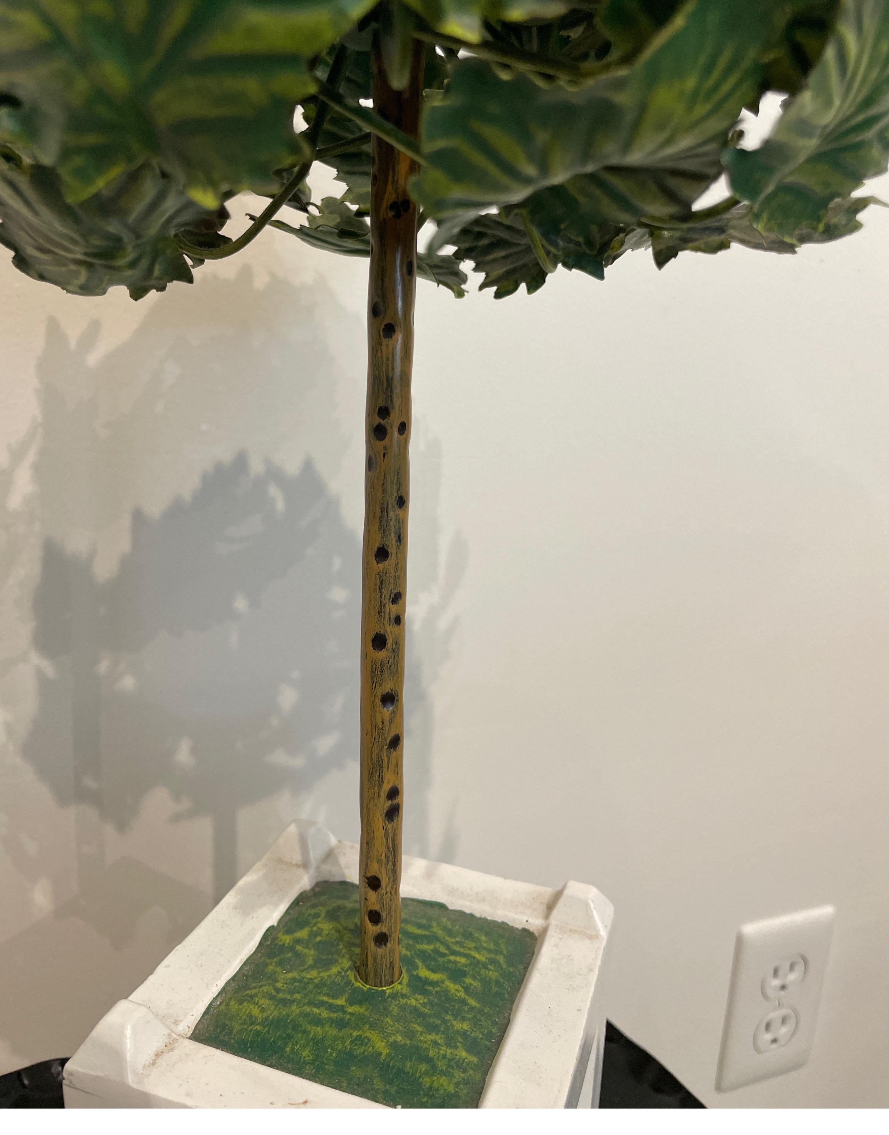 Vintage Tole Topiary Tree in White Lattice Box Planter For Sale at ...