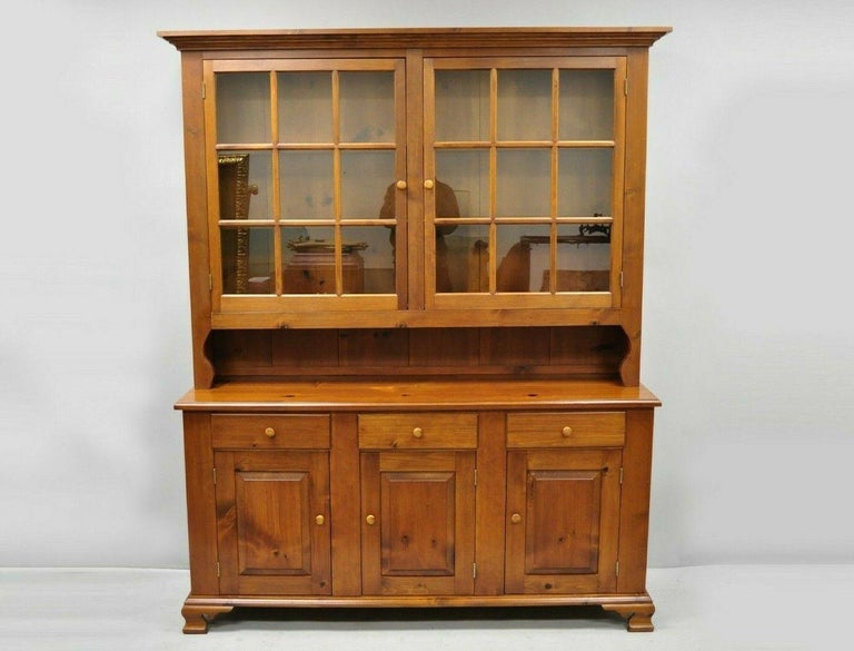 Vintage Tom Seely Pine Wood Step Back Hutch Cupboard China Cabinet at ...