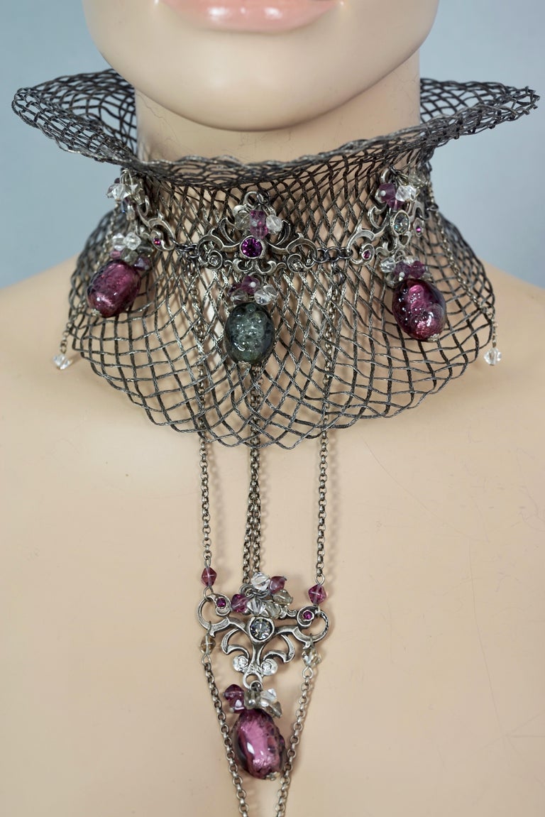 Vintage TON PASCAL Jewelled Baroque Mesh Cascading Chain Collar Choker ...