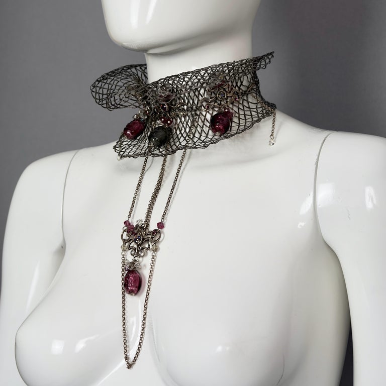 Vintage TON PASCAL Jewelled Baroque Mesh Cascading Chain Collar Choker ...