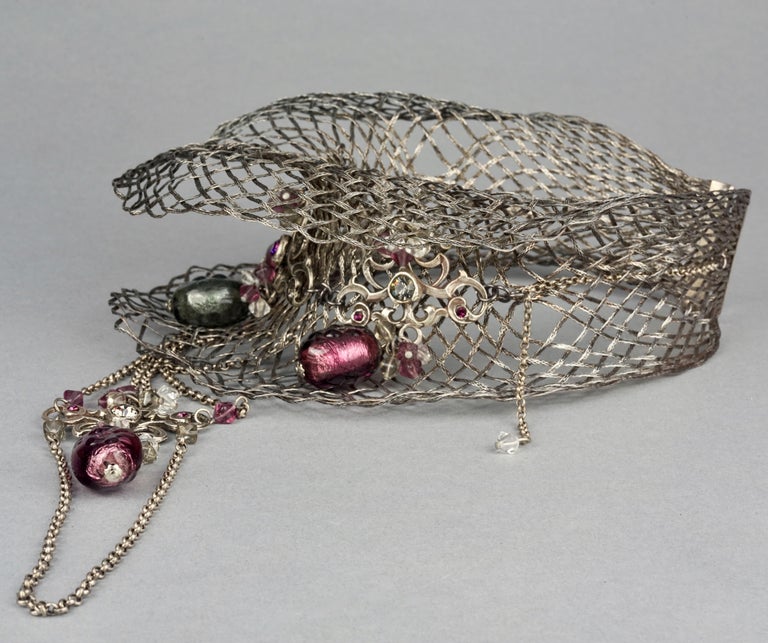 Vintage TON PASCAL Jewelled Baroque Mesh Cascading Chain Collar Choker ...