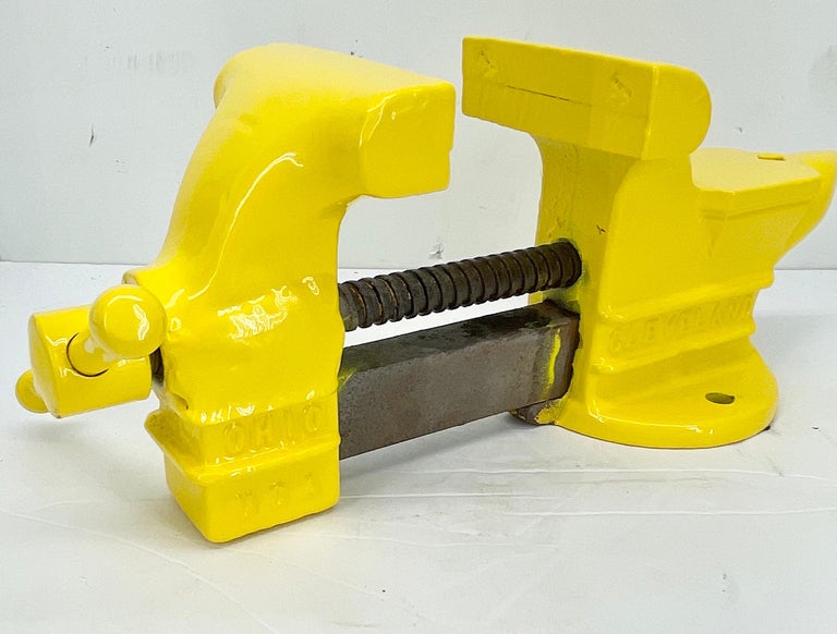 Vintage Tool Vice, Powder Coated Bright Yellow Desk Accessory For Sale ...
