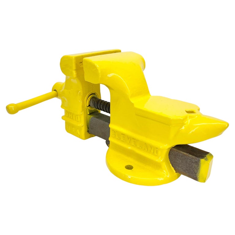 Vintage Tool Vice, Powder Coated Bright Yellow Desk Accessory For Sale ...