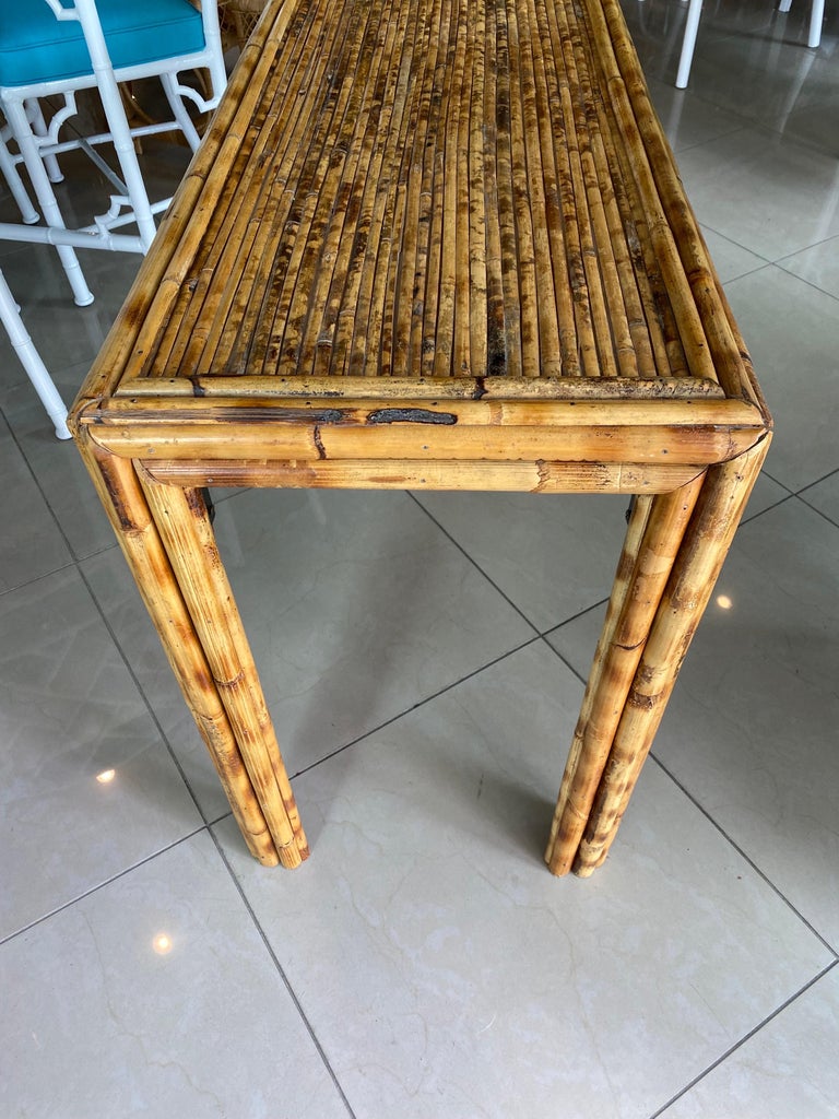 Vintage Tortoise Bamboo Reed Console Sofa Entry Table For Sale at 1stDibs