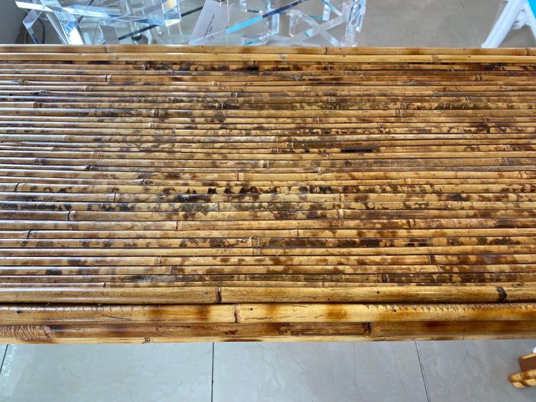 Vintage Tortoise Bamboo Reed Console Sofa Entry Table For Sale at 1stDibs