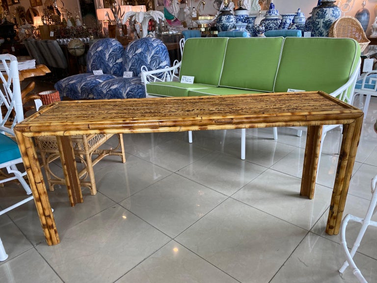 Vintage Tortoise Bamboo Reed Console Sofa Entry Table For Sale at 1stDibs