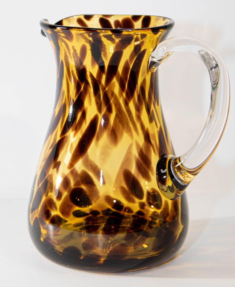 Vintage Tortoise Shell Hand-Blown Glass Pitcher For Sale at 1stDibs