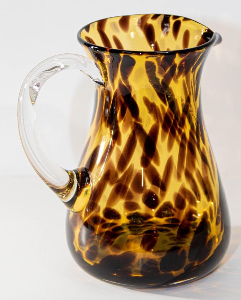 Vintage Tortoise Shell Hand-Blown Glass Pitcher For Sale at 1stDibs