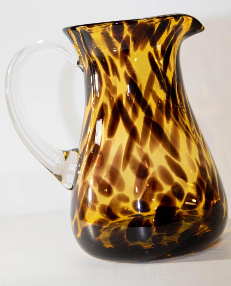 Vintage Tortoise Shell Hand-Blown Glass Pitcher For Sale at 1stDibs
