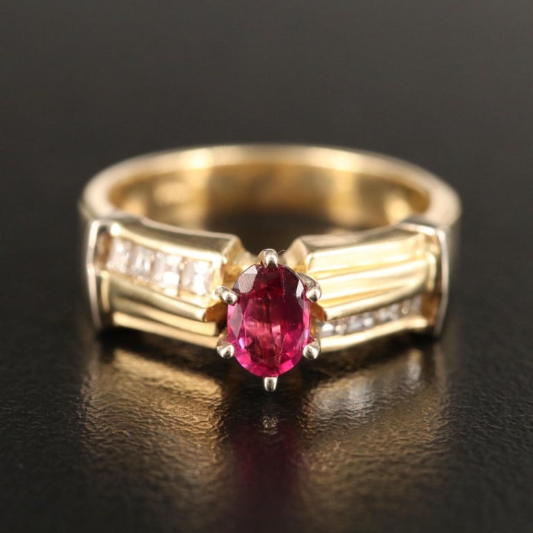 Customizable Vintage Tourmaline Engagement Ring Set, 18K Gold Diamonds ...