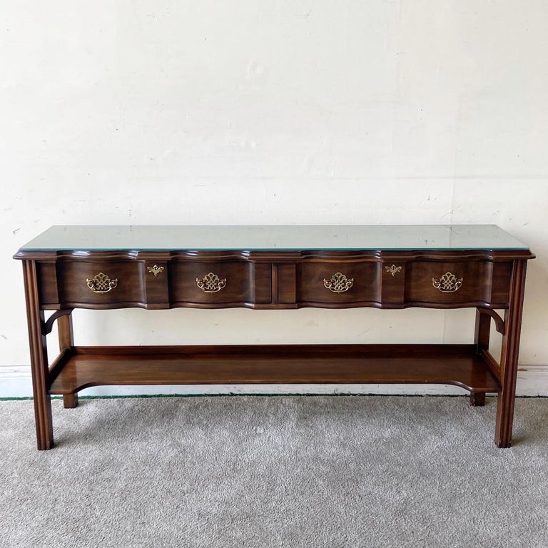 Vintage Traditional Wooden Console Table with Brass Pulls by Henredon ...