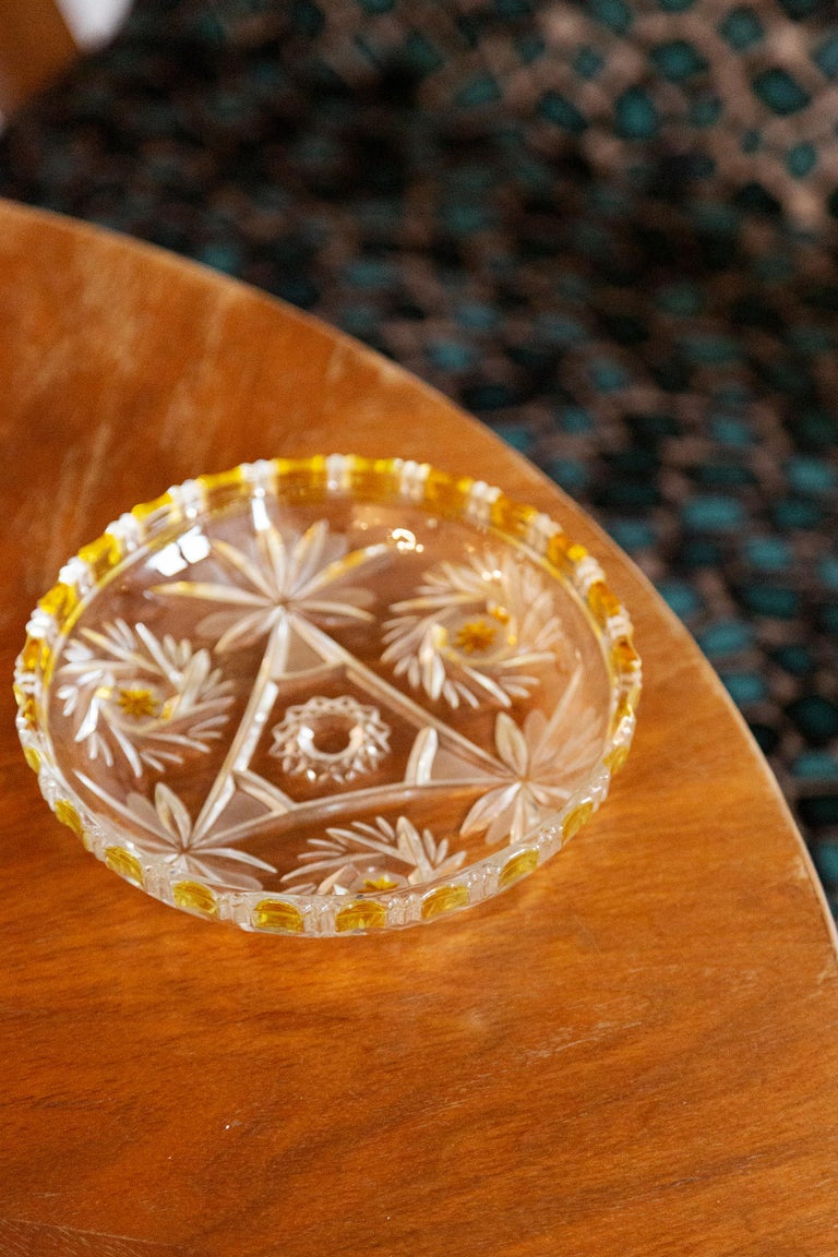 Vintage Transparent and Yellow Decorative Glass Plate, Italy, 1960s For ...