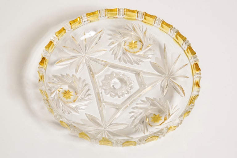 Vintage Transparent and Yellow Decorative Glass Plate, Italy, 1960s For ...