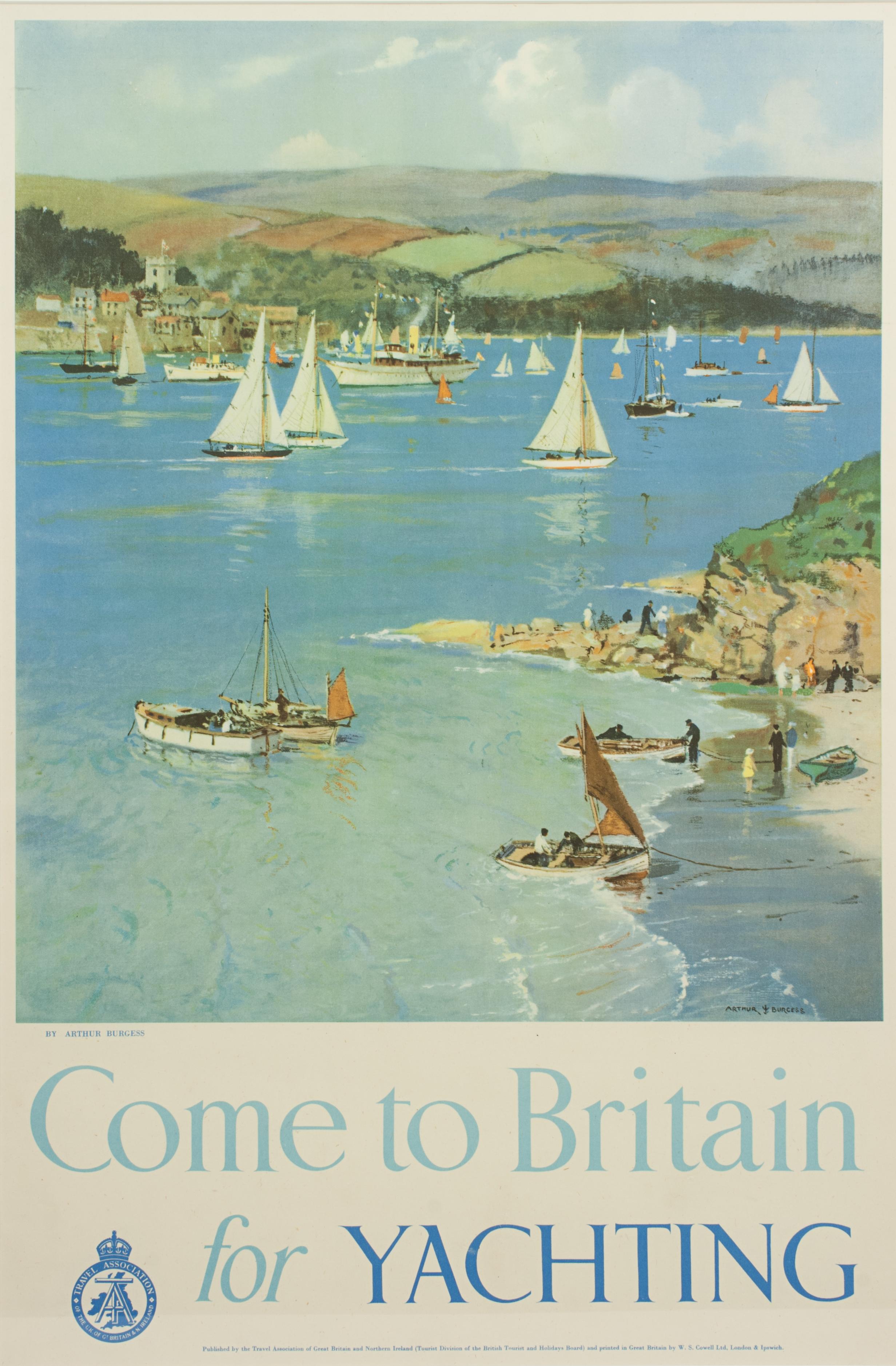Vintage Travel Poster, Come To Britain For Yachting For Sale at 1stDibs