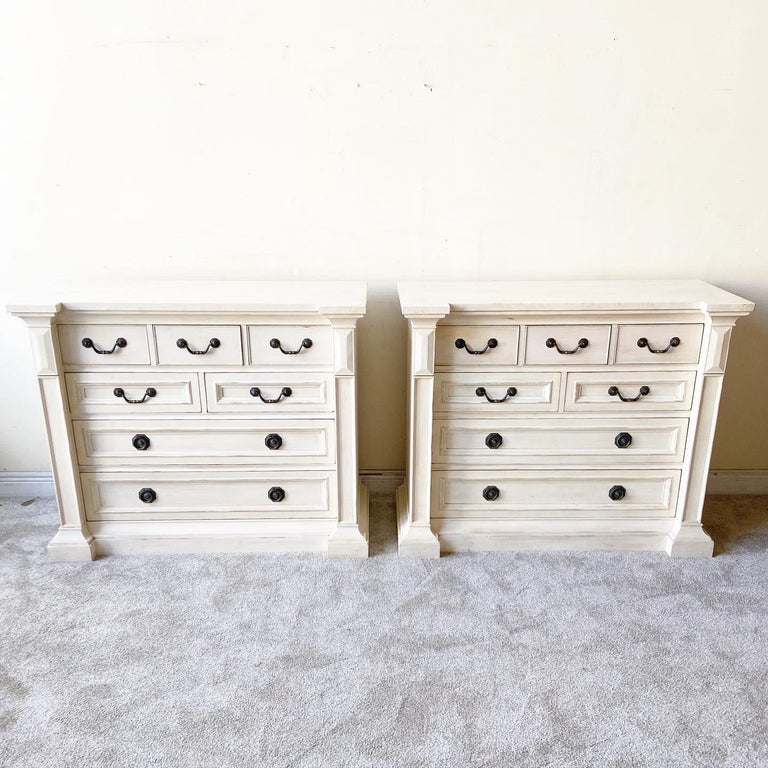 Vintage Travertine Top Chests of Drawers by Henredon, Pair For Sale at ...