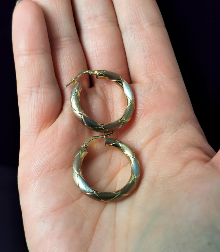 Vintage Tri Colour Gold Hoop Earrings, Italian, Engraved For Sale at ...