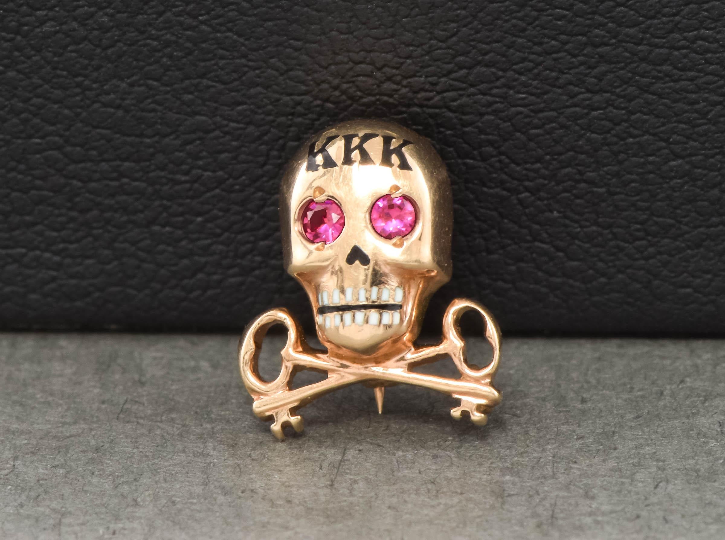 Vintage Tri Kappa Sorority Enamel Skull with Keys Pin in 10K Gold For ...